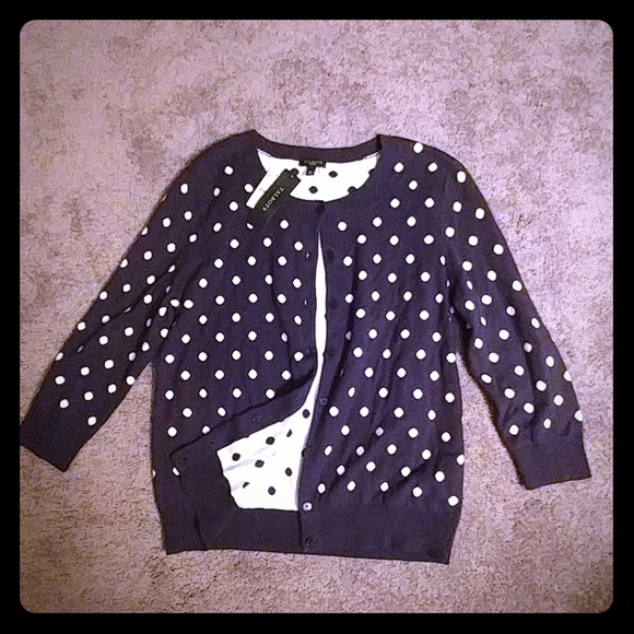 Talbots | Sweaters | Nwt Talbots Petite Navy White Polka Dot Cardigan ...